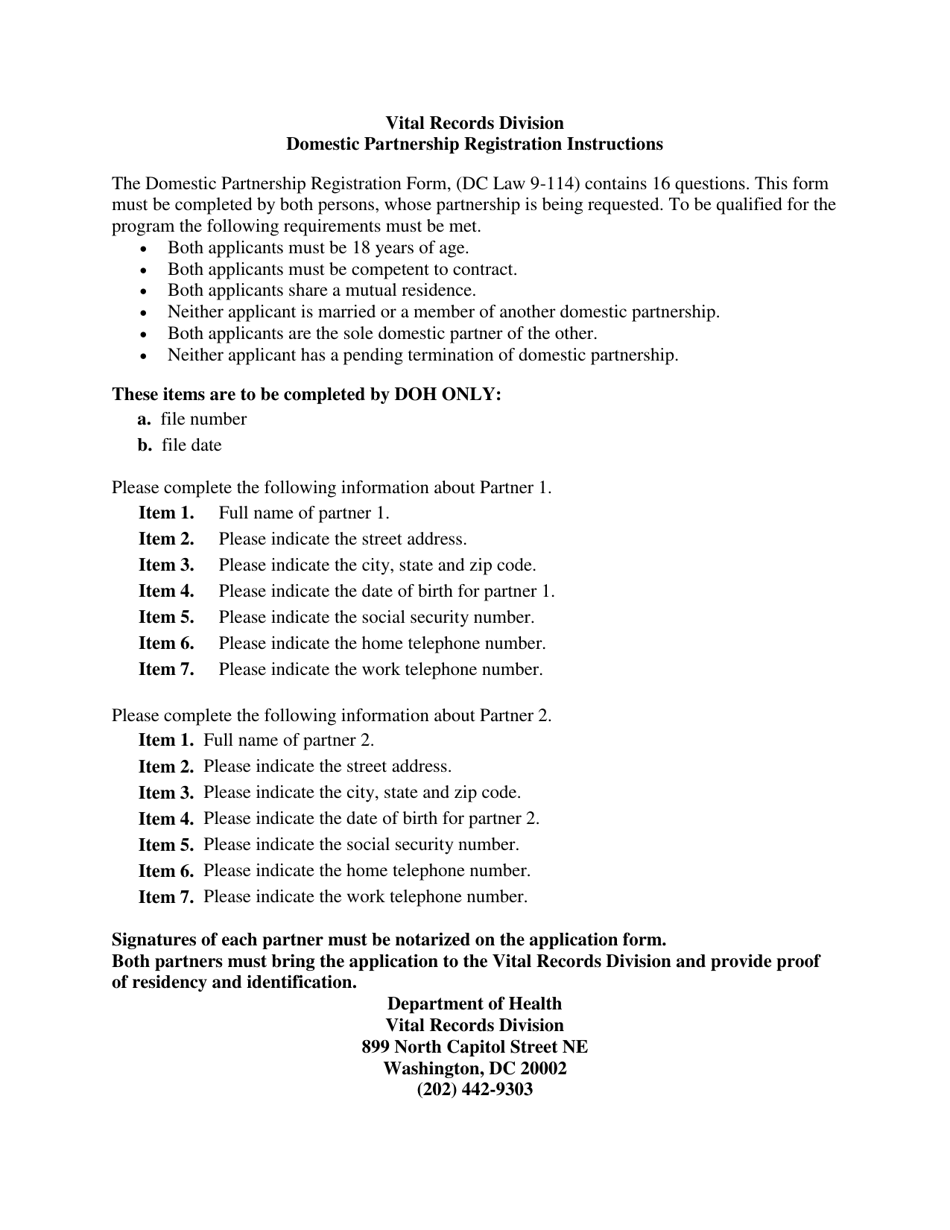 Download Instructions for Domestic Partnership Registration Application ...