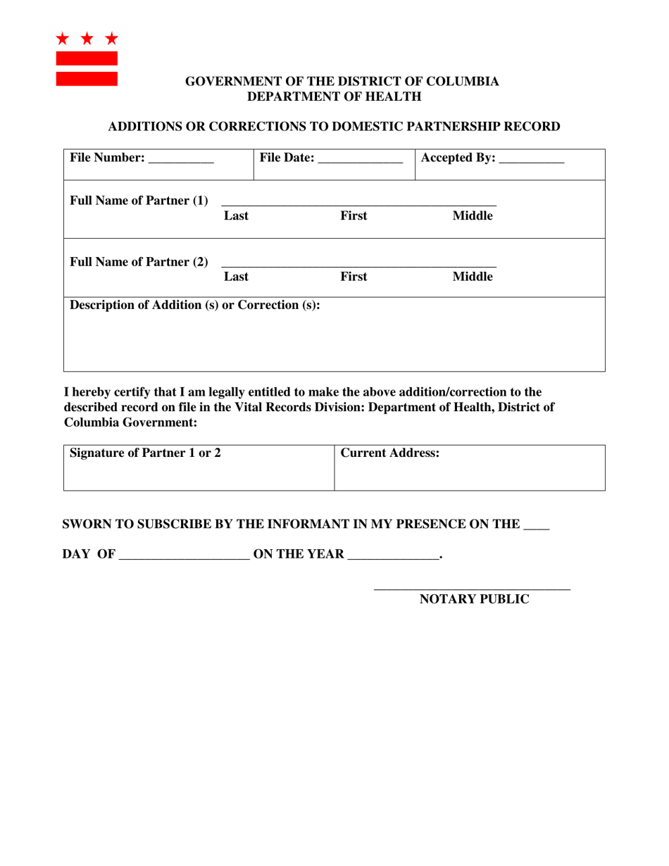Washington, D.C. Additions or Corrections to Domestic Partnership ...