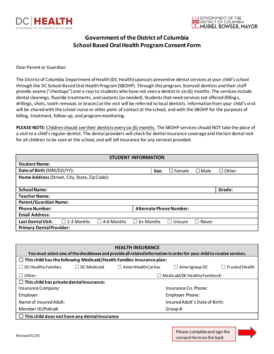 Washington, D.C. School Based Oral Health Program Consent Form - Fill ...