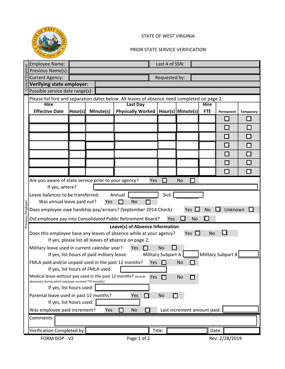 Form DOP-V2 - Fill Out, Sign Online and Download Fillable PDF, West ...