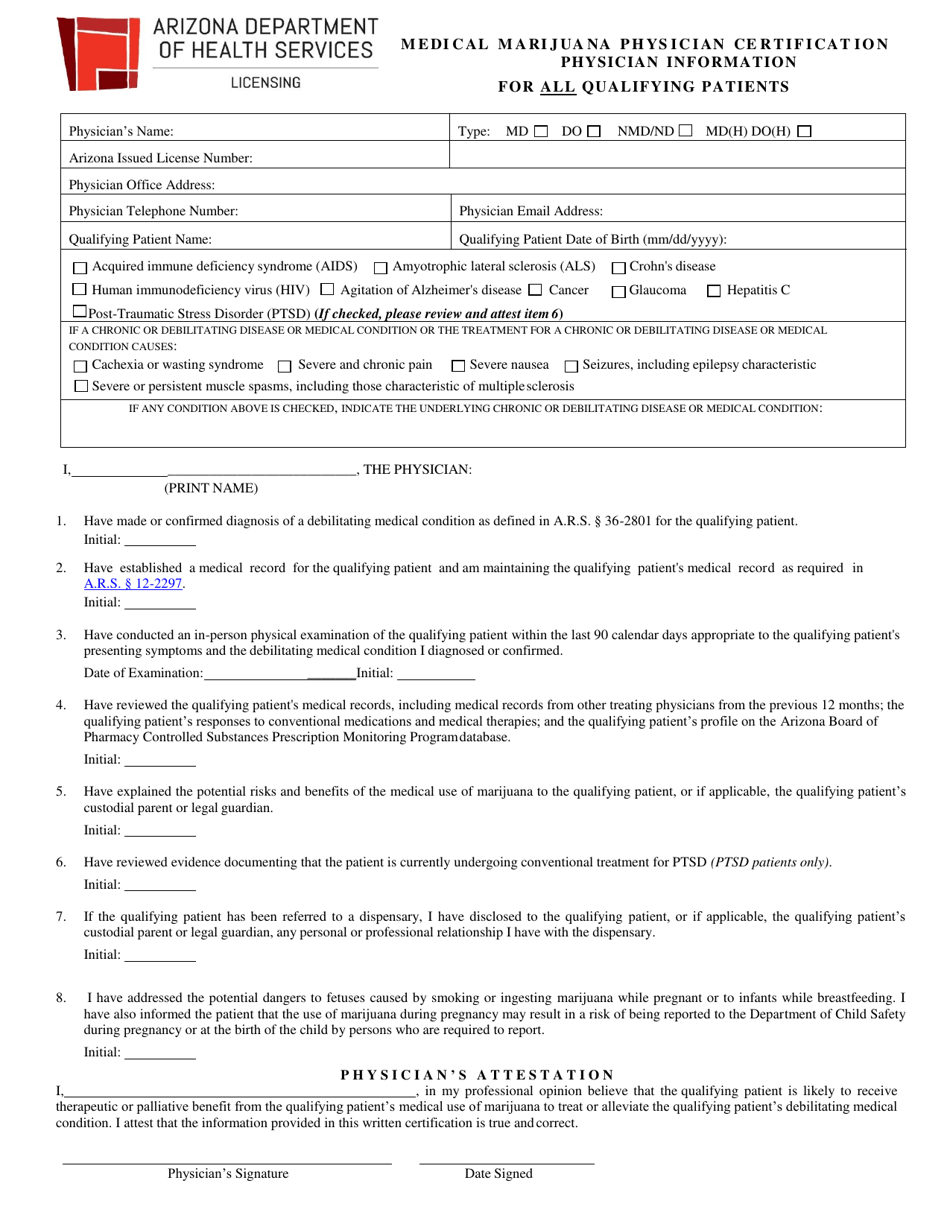 Arizona Medical Marijuana Physician Certification - Fill Out, Sign ...