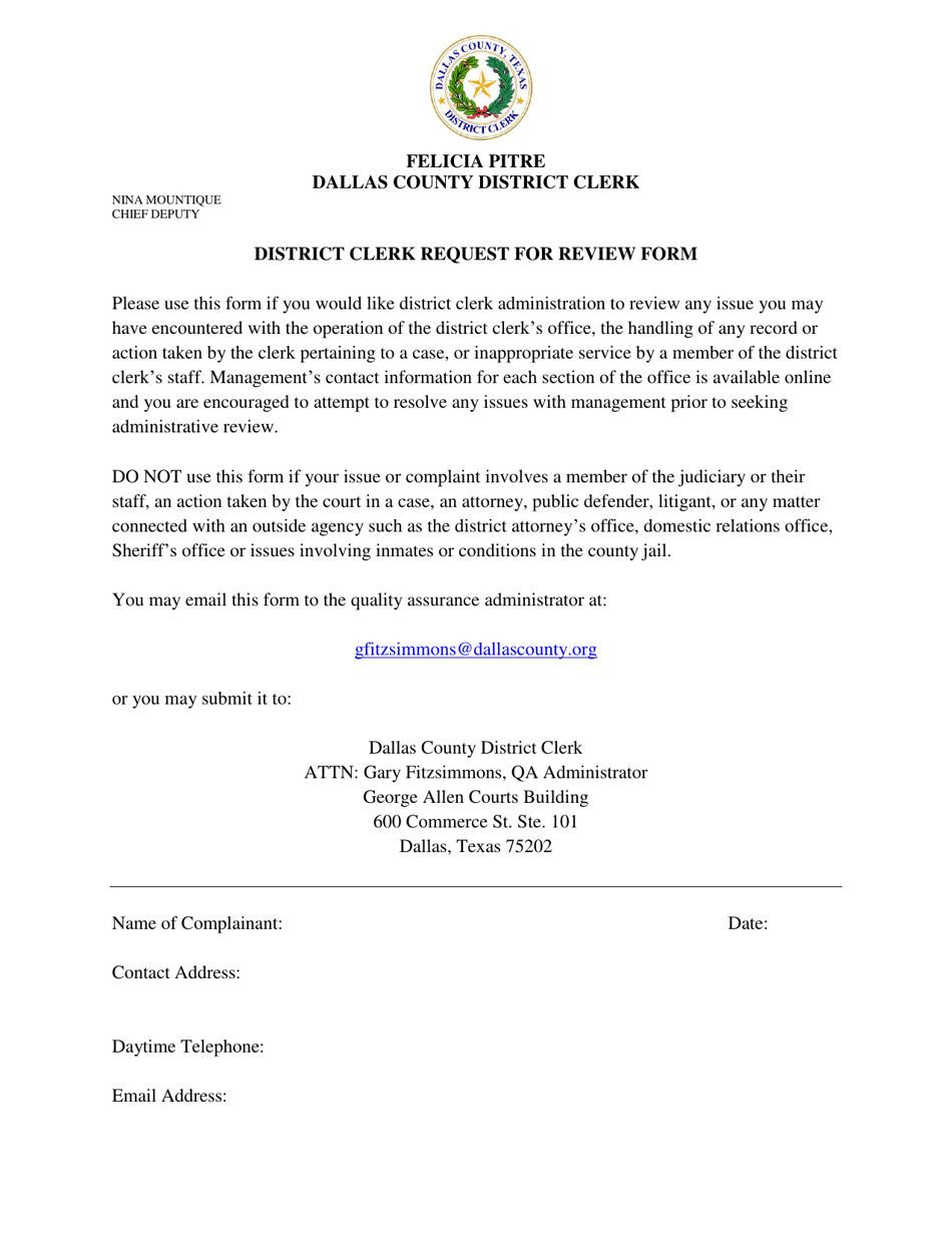 Dallas County, Texas District Clerk Request for Review Form - Fill Out ...