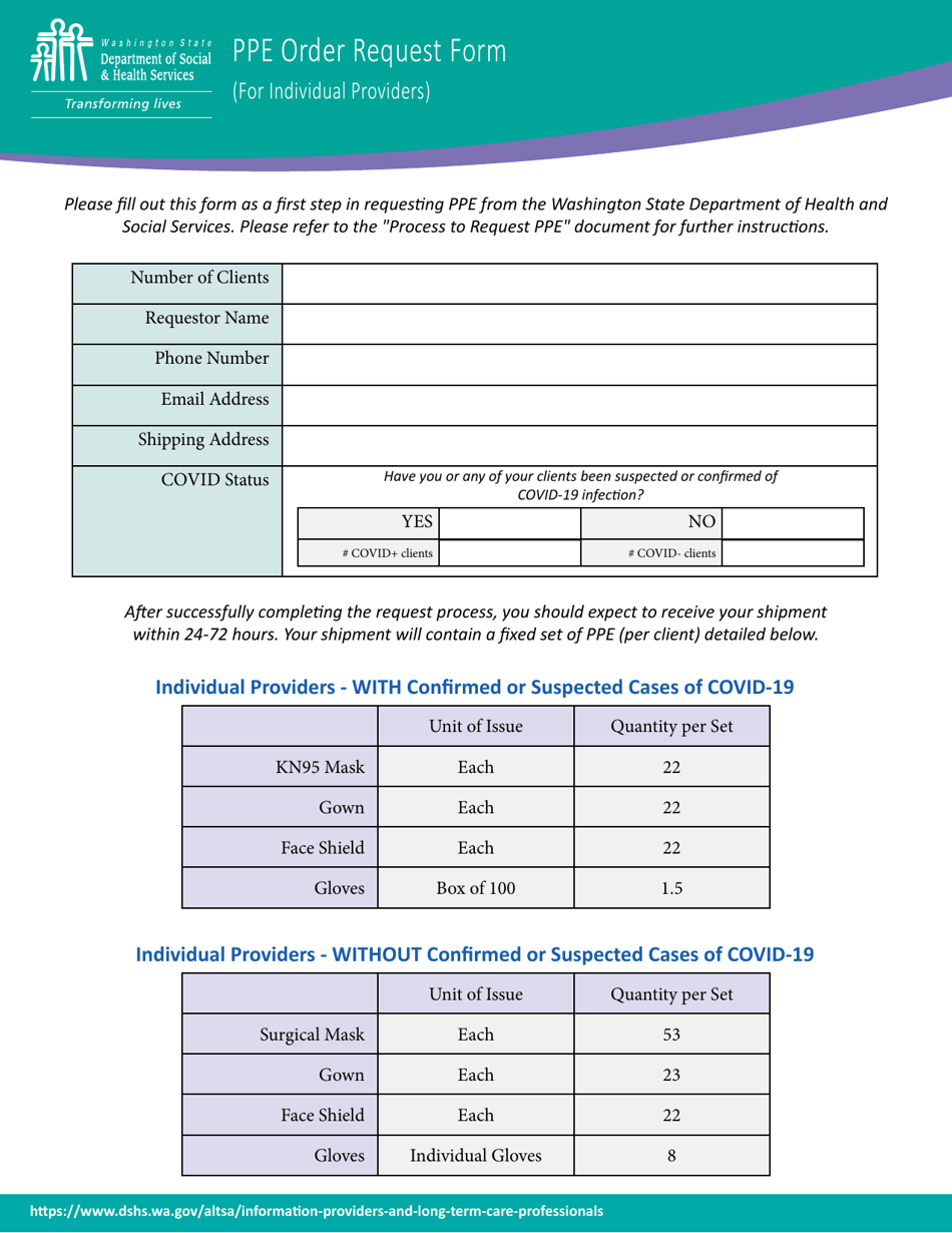 Washington Ppe Order Request Form (For Individual Providers) - Fill Out ...