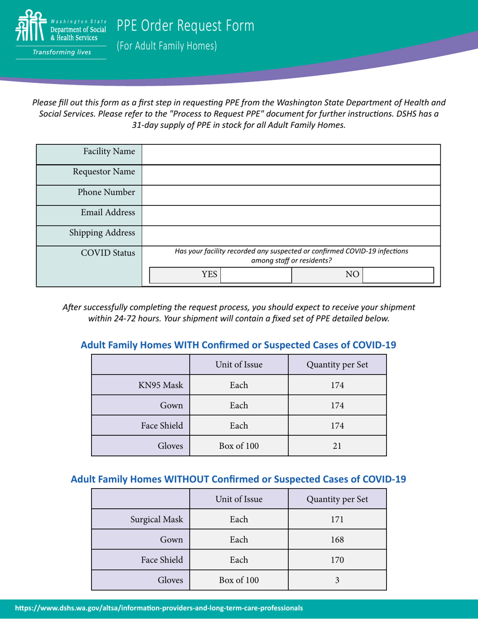 Washington Ppe Order Request Form (For Adult Family Homes) - Fill Out ...