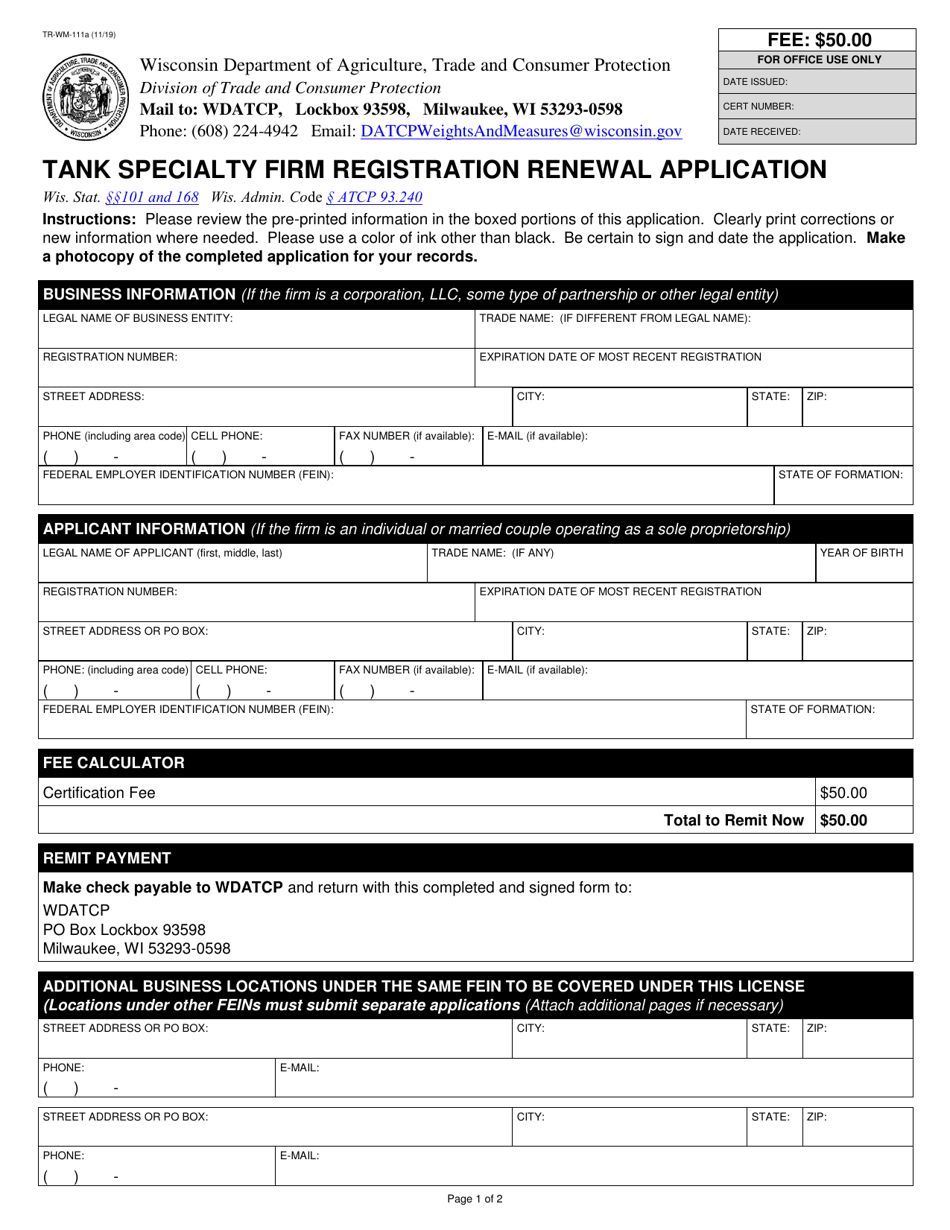 Form TR-WM-111A - Fill Out, Sign Online and Download Printable PDF ...