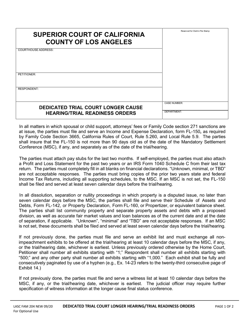 Form LASC FAM204 - Fill Out, Sign Online and Download Fillable PDF ...
