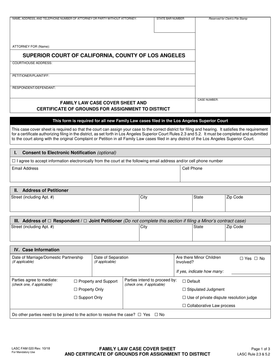 Form LASC FAM020 - Fill Out, Sign Online and Download Fillable PDF ...