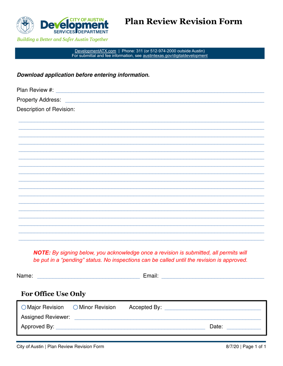 City of Austin, Texas Plan Review Revision Form - Fill Out, Sign Online ...