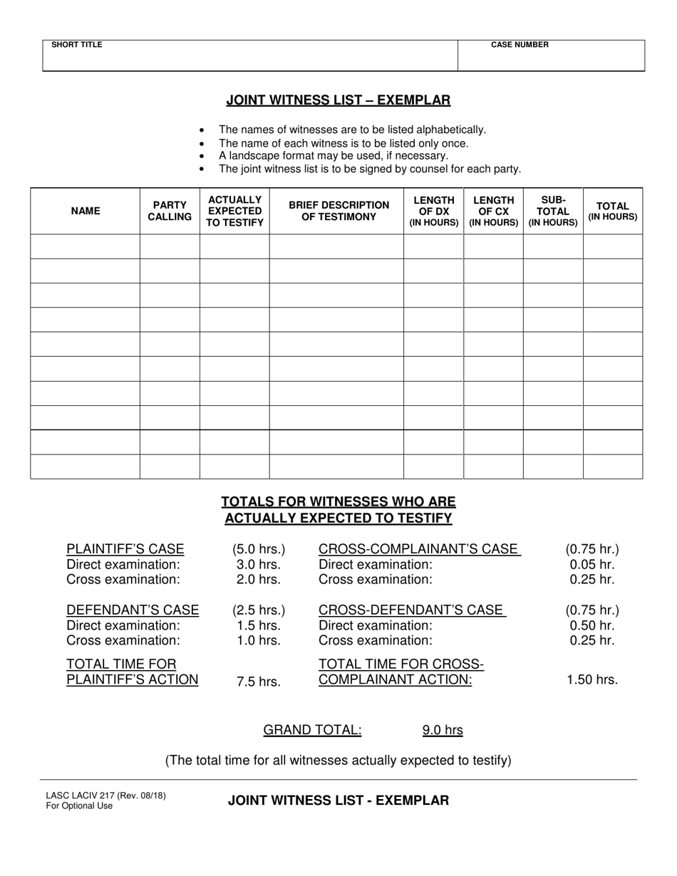 Form LASC LACIV217 - Fill Out, Sign Online and Download Fillable PDF ...