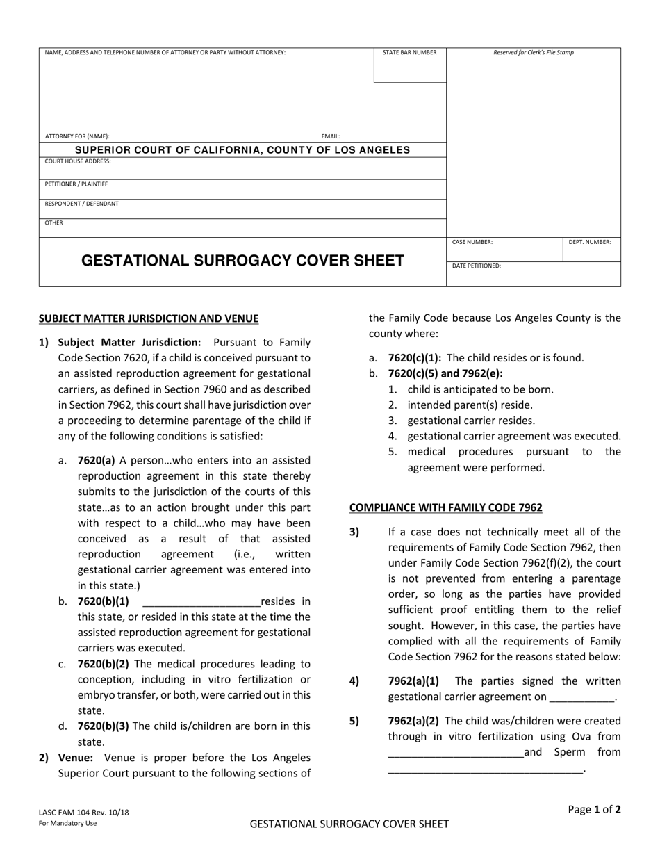 Form LASC FAM104 - Fill Out, Sign Online and Download Fillable PDF ...