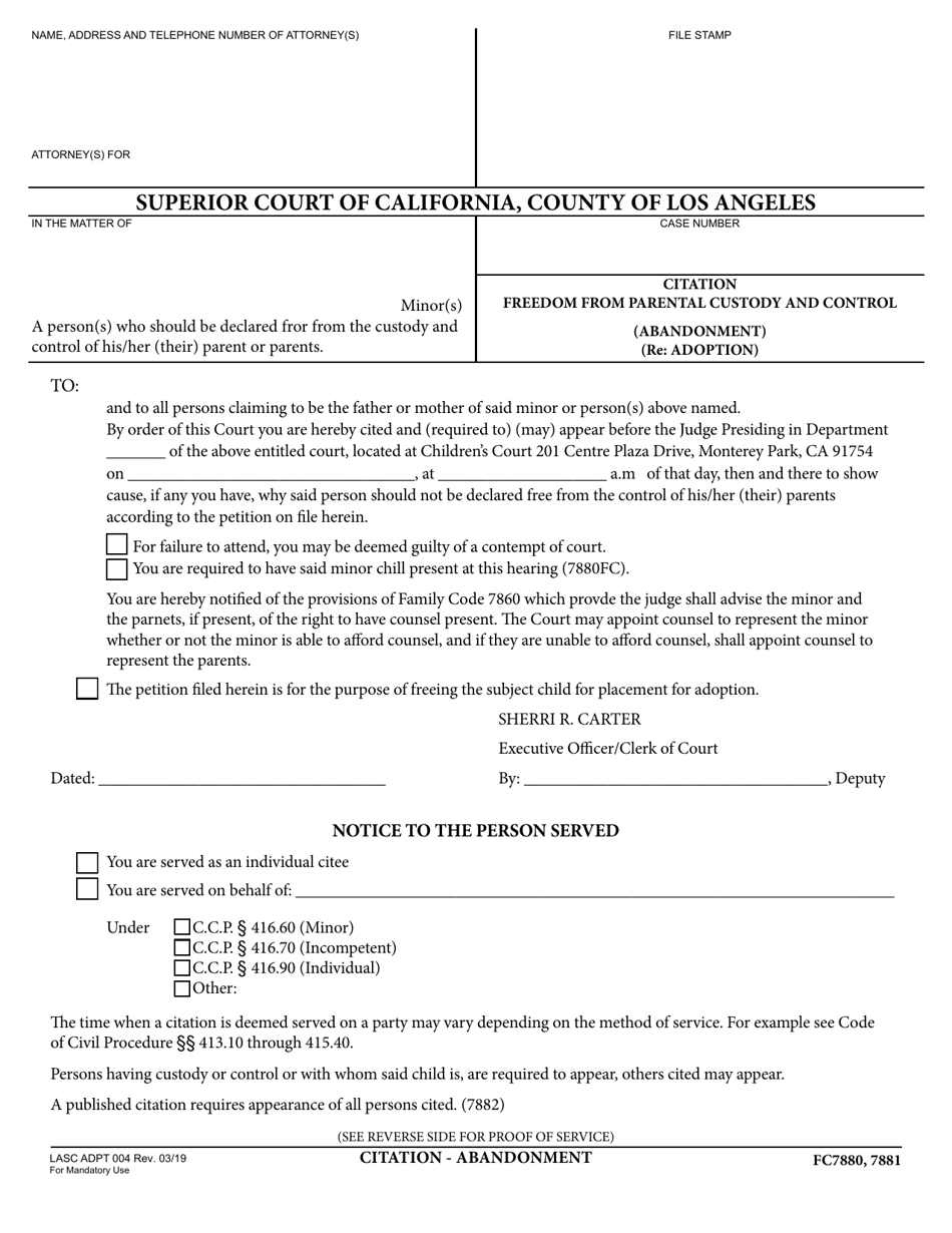 Form ADPT004 - Fill Out, Sign Online and Download Fillable PDF, County ...