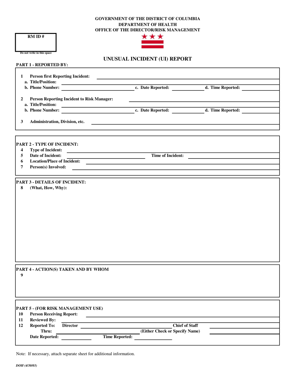 Washington D C Unusual Incident Ui Report Fill Out Sign Online
