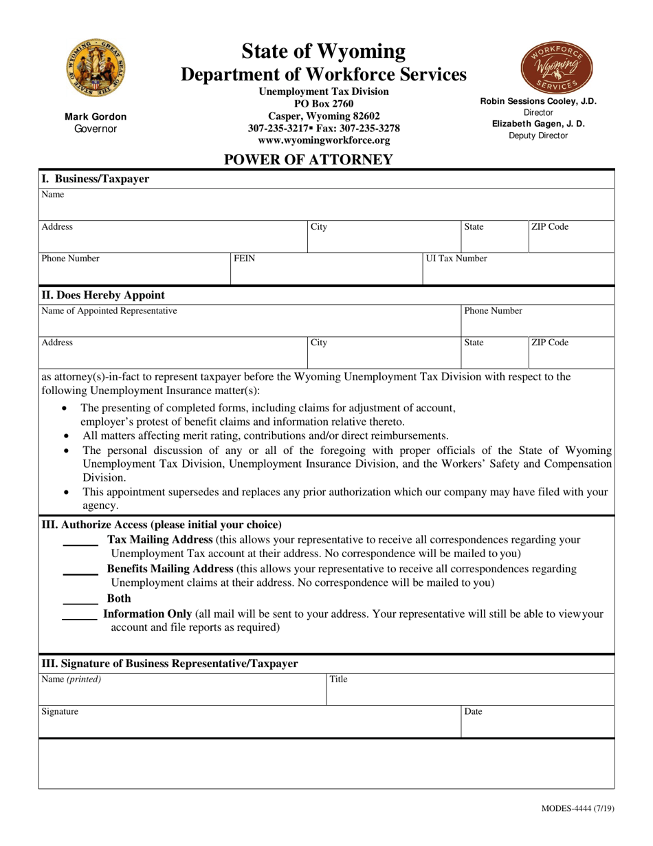 Form MODES-4444 - Fill Out, Sign Online and Download Printable PDF, Wyoming | Templateroller