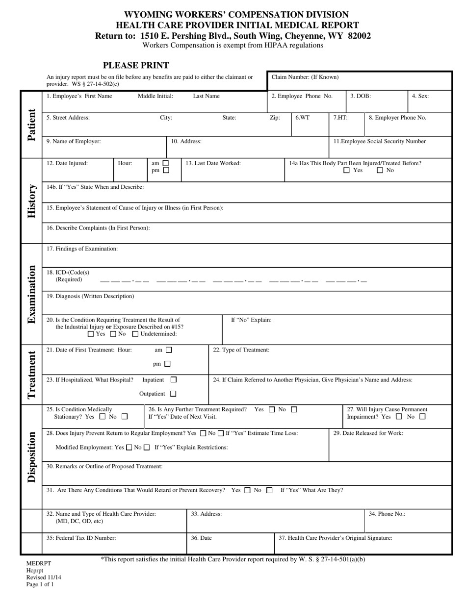Wyoming Health Care Provider Initial Medical Report - Fill Out, Sign ...