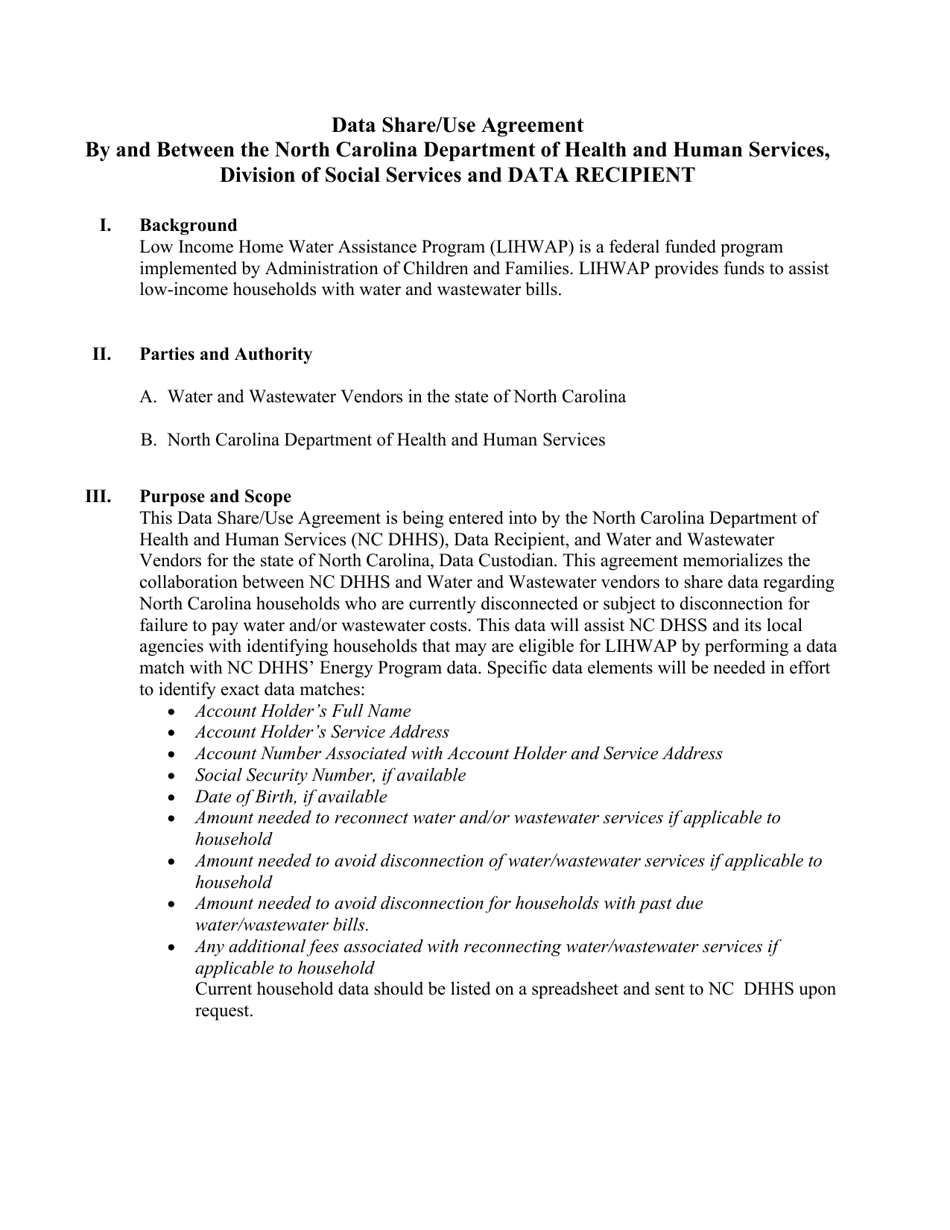 North Carolina Data Share/Use Agreement - Fill Out, Sign Online and ...