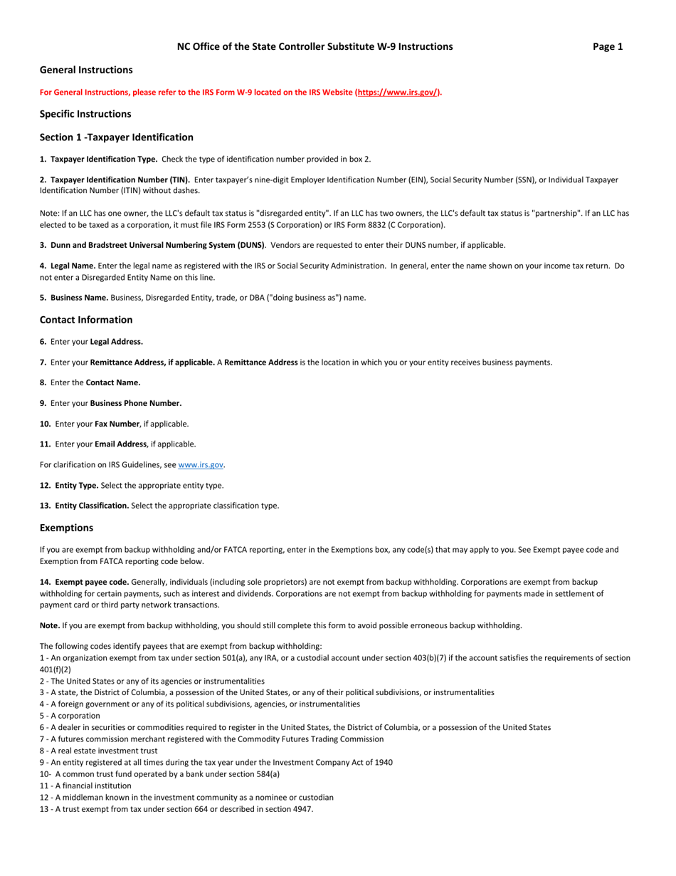 North Carolina Substitute W 9 Form Request For Taxpayer
