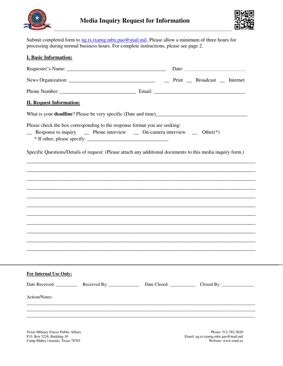 Texas Media Inquiry Request for Information - Fill Out, Sign Online and ...