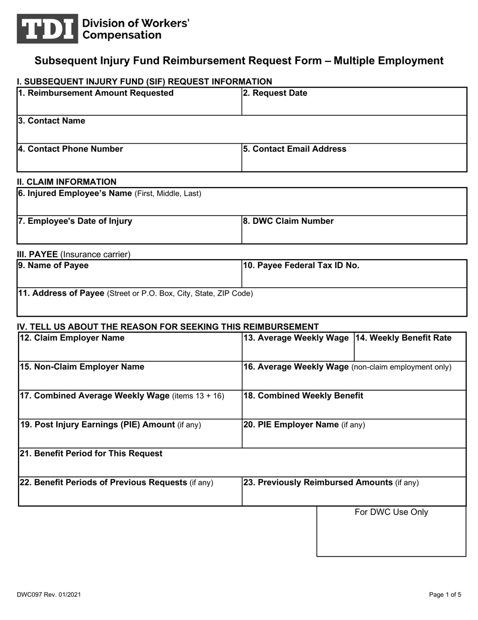 Form DWC097 - Fill Out, Sign Online and Download Fillable PDF, Texas ...