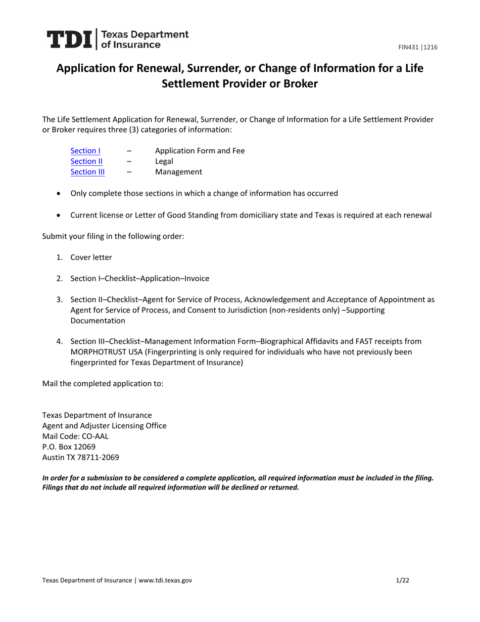 Form FIN431 - Fill Out, Sign Online and Download Fillable PDF, Texas ...