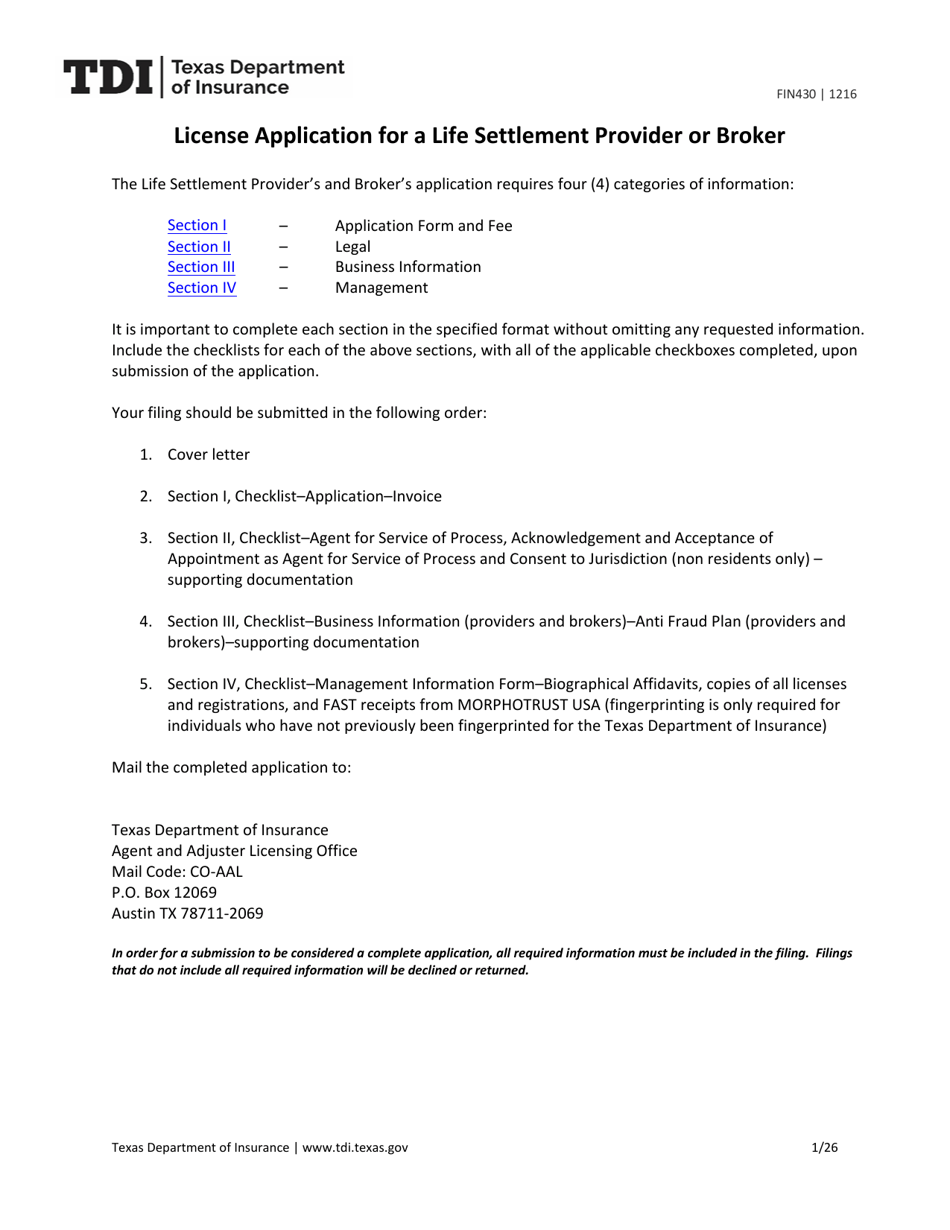 Form FIN430 - Fill Out, Sign Online and Download Fillable PDF, Texas ...