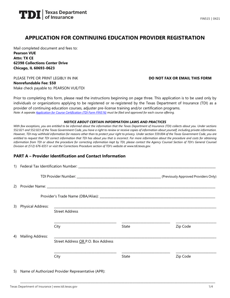 Form FIN515 - Fill Out, Sign Online and Download Printable PDF, Texas ...
