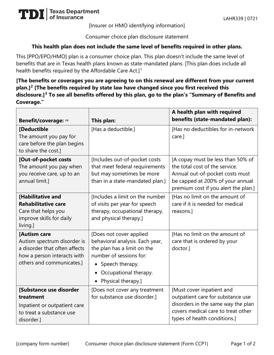 Form LAHR339 (CCP1) - Fill Out, Sign Online and Download Printable PDF ...