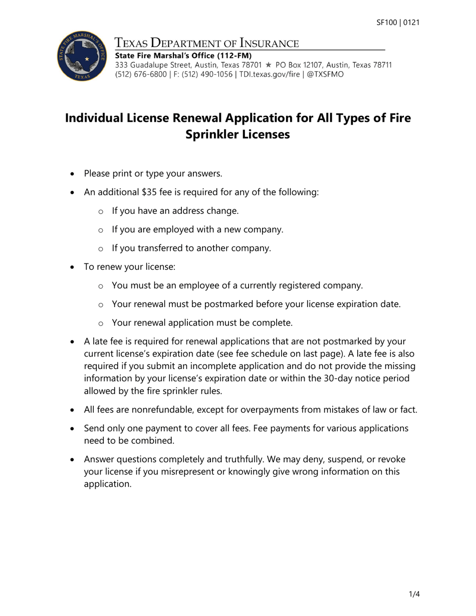 Form SF100 Download Fillable PDF or Fill Online Individual License ...