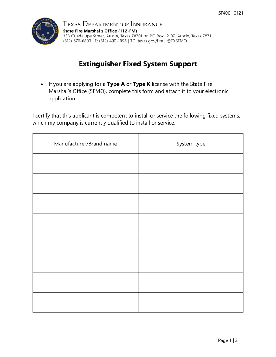 Form SF400 - Fill Out, Sign Online and Download Fillable PDF, Texas ...