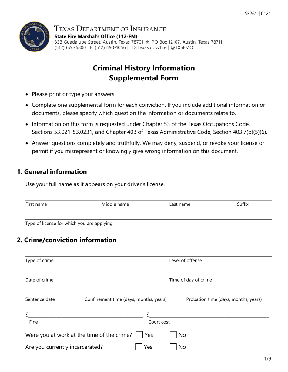 Form SF261 - Fill Out, Sign Online and Download Fillable PDF, Texas ...