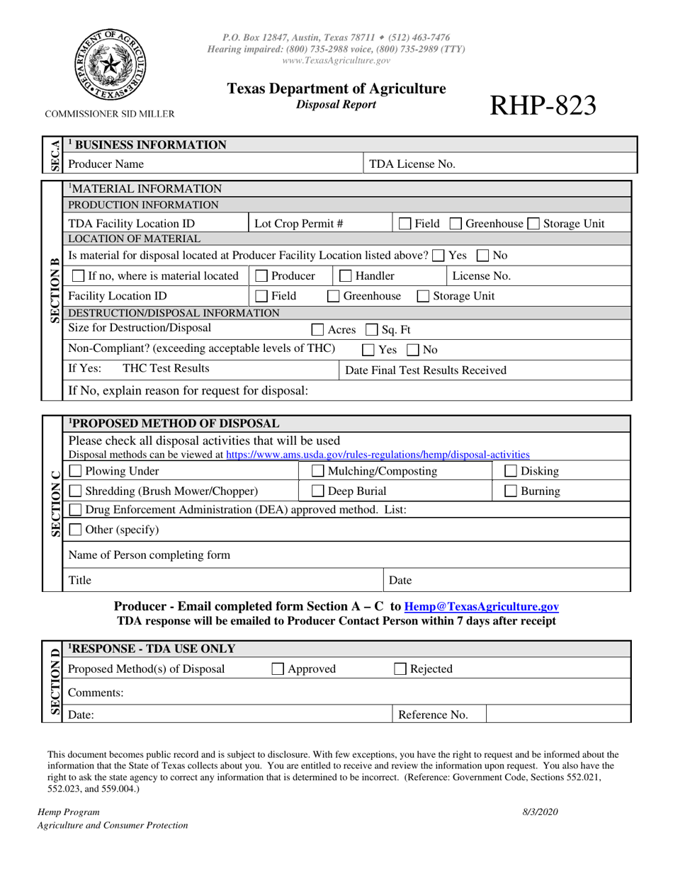 Form RHP-823 - Fill Out, Sign Online and Download Fillable PDF, Texas | Templateroller
