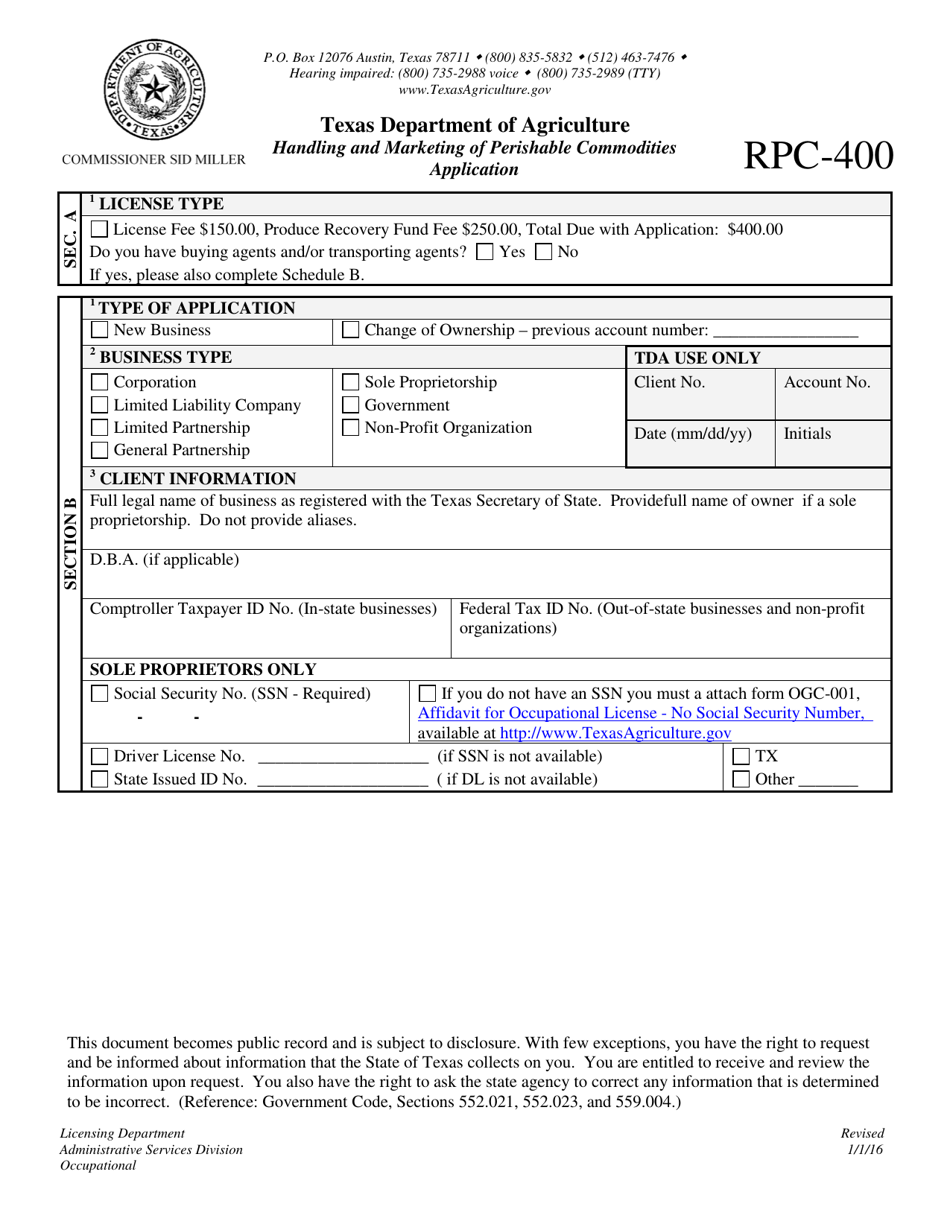 Form RPC-400 - Fill Out, Sign Online and Download Printable PDF, Texas | Templateroller