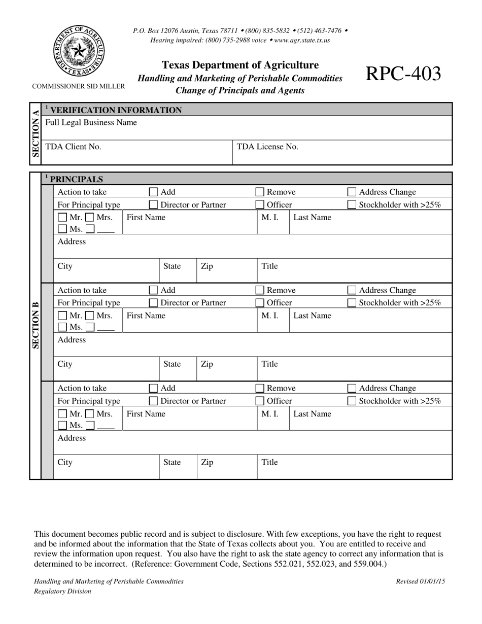 Form RPC-403 - Fill Out, Sign Online and Download Printable PDF, Texas | Templateroller