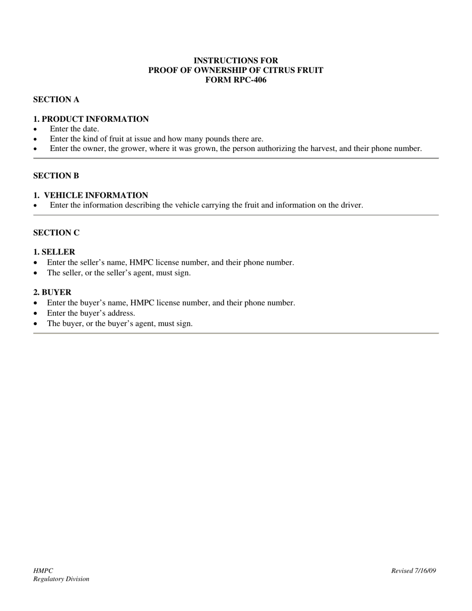 Download Instructions for Form RPC-406 Proof of Ownership of Citrus ...