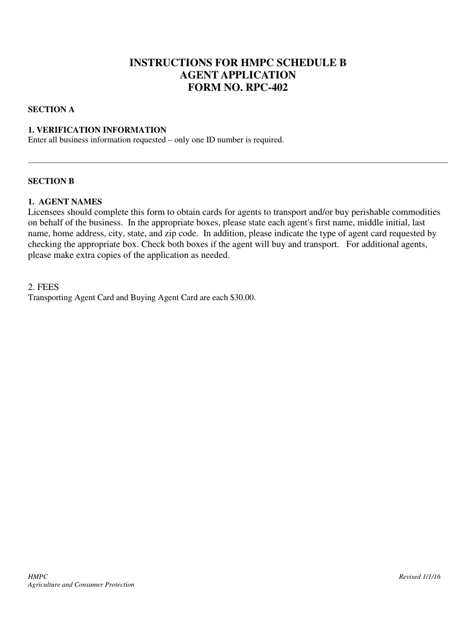 Download Instructions for Form RPC-402 Schedule B Agents PDF ...