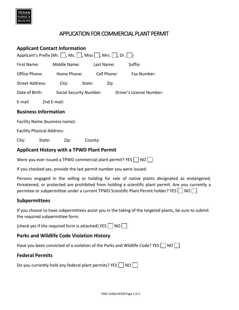Form PWD1428A Download Printable PDF or Fill Online Application for ...