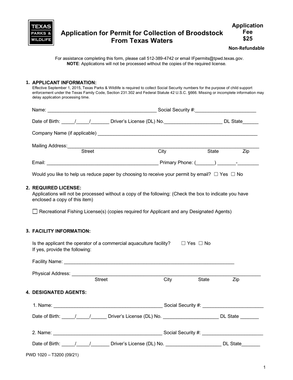 Form PWD1020 Download Fillable PDF or Fill Online Application for ...