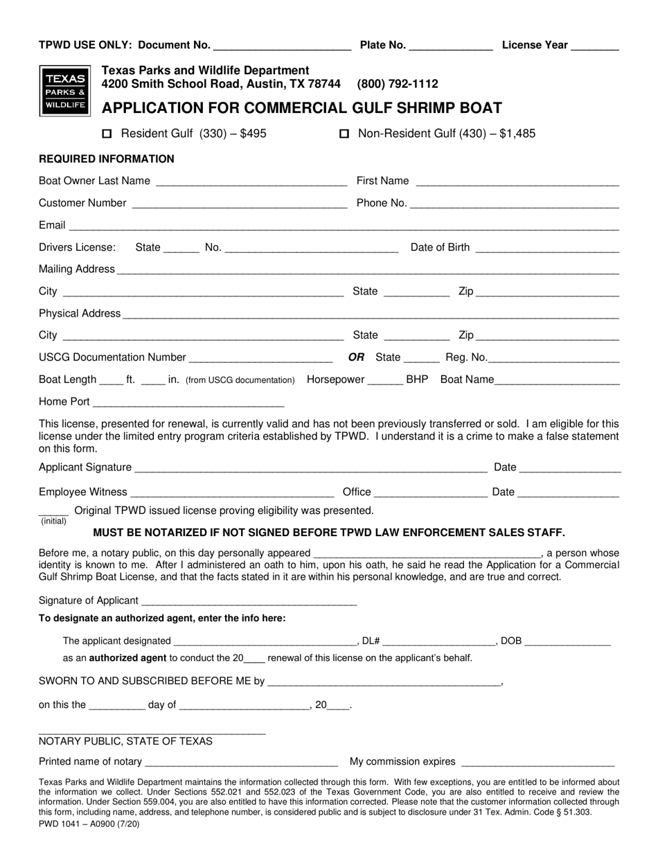 Form PWD1041 - Fill Out, Sign Online and Download Printable PDF, Texas ...