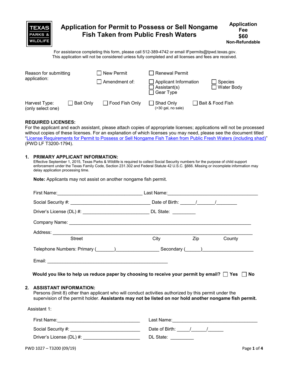 Form PWD1027 - Fill Out, Sign Online and Download Fillable PDF, Texas ...