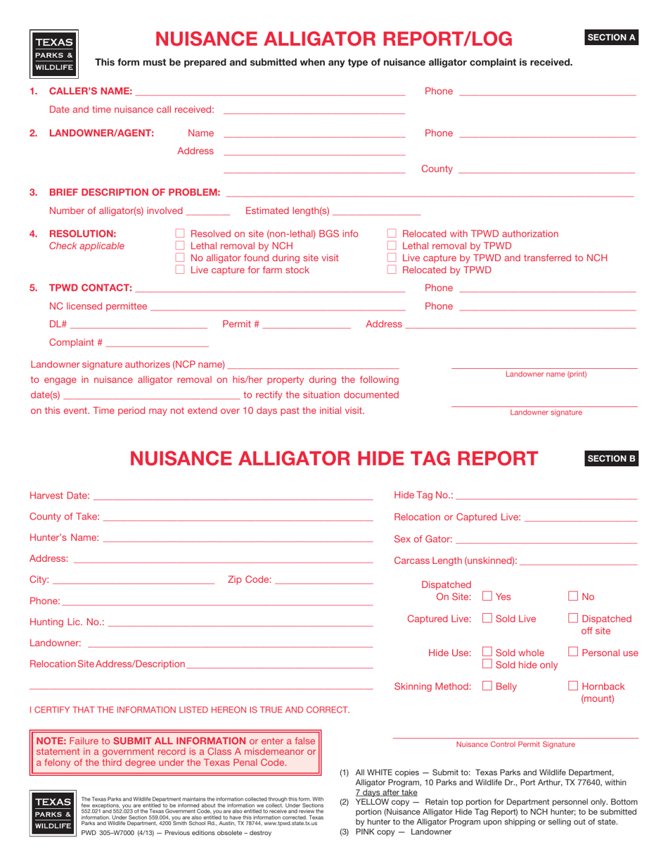 Form PWD305 - Fill Out, Sign Online and Download Printable PDF, Texas ...