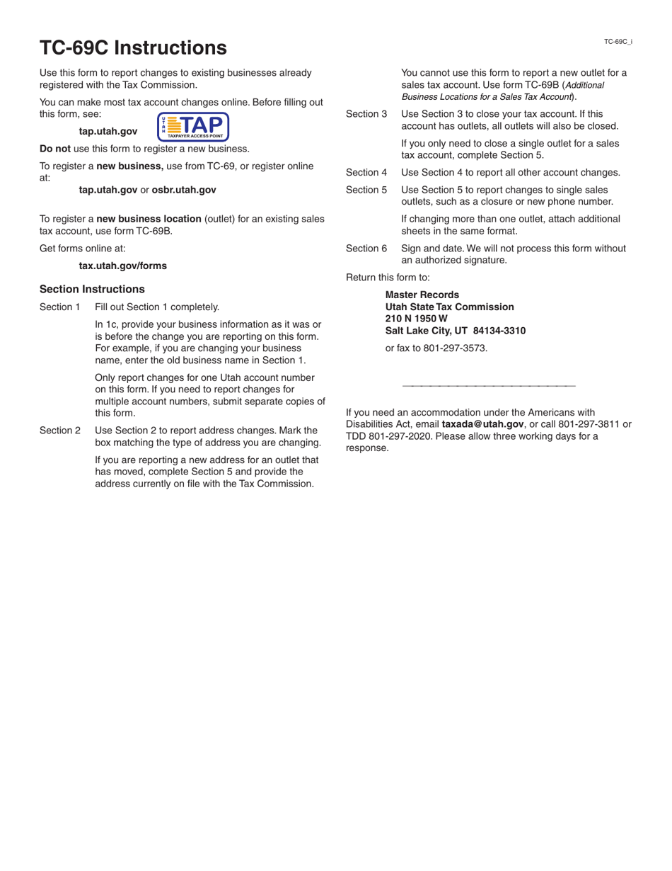 Form TC-69C Download Fillable PDF or Fill Online Notice of Change for a Business and/or Tax ...
