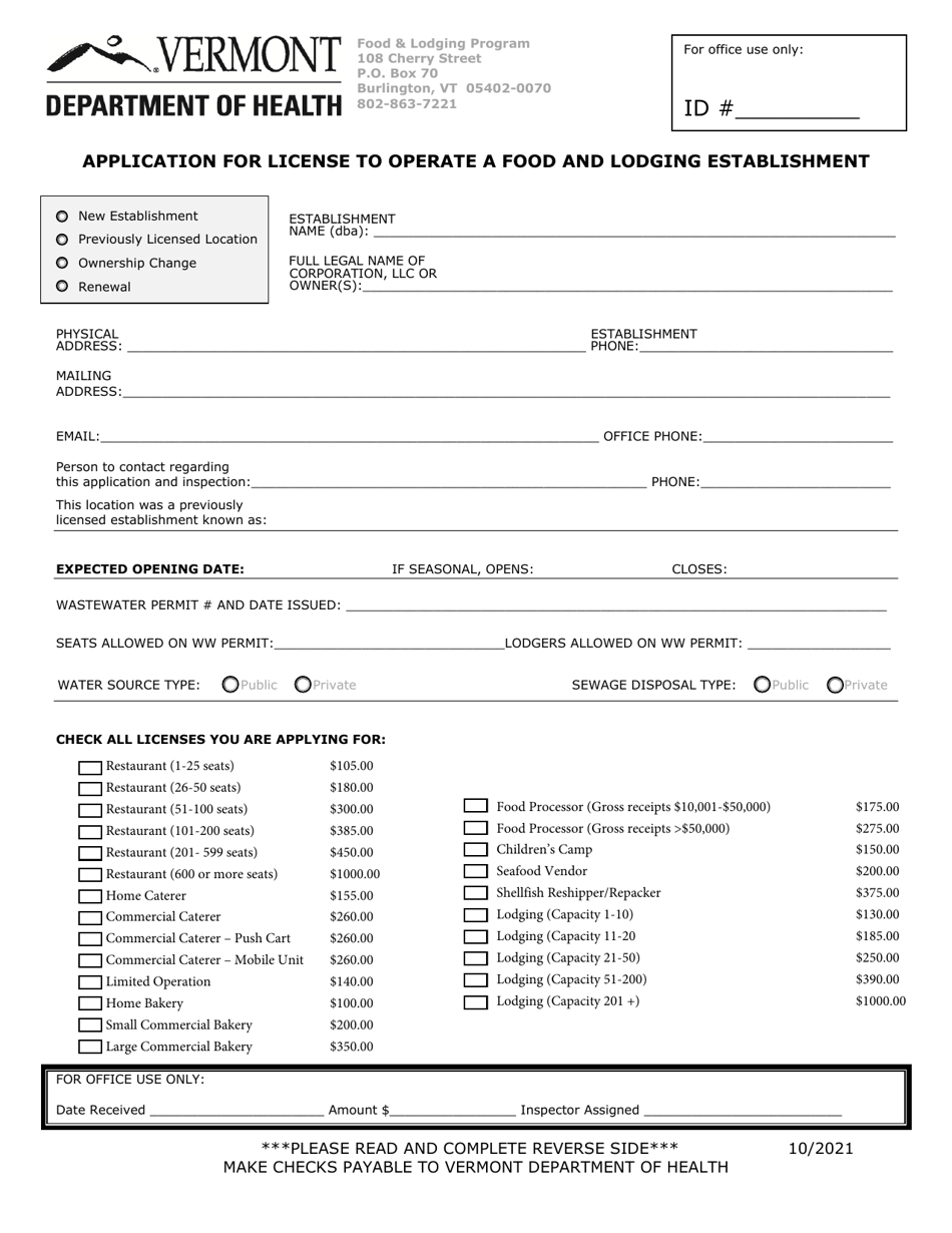 Vermont Application For License To Operate A Food And Lodging vermont-application-for-license-to-operate-a-food-and-lodging
