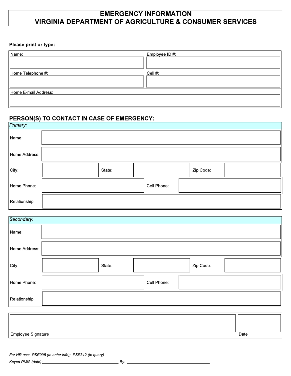 Virginia Personal Information & Emergency Contact Form - Fill Out, Sign ...