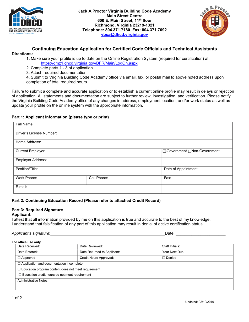 Virginia Continuing Education Application for Certified Code Officials ...