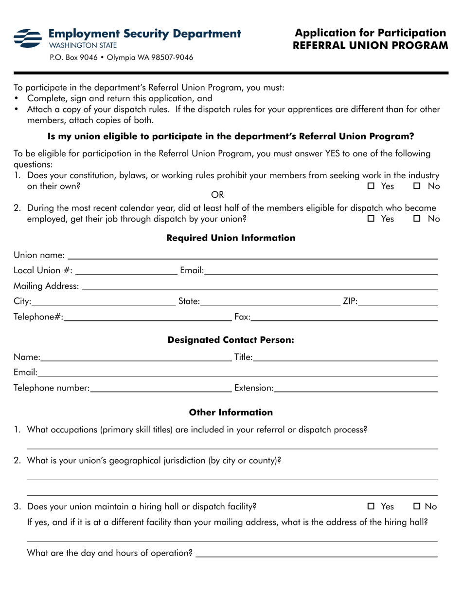 Washington Application for Participation - Referral Union Program ...