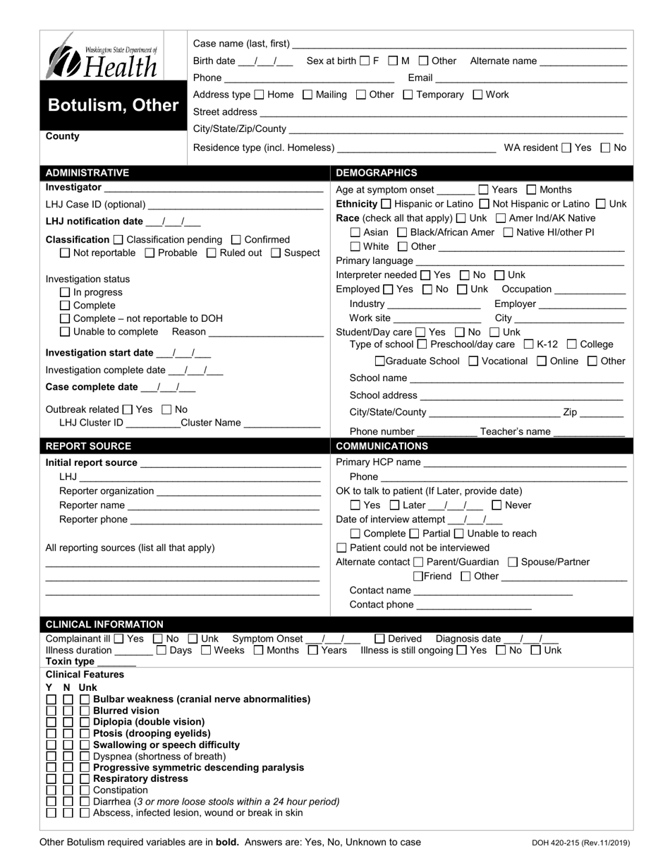 DOH Form 420-215 - Fill Out, Sign Online and Download Printable PDF ...