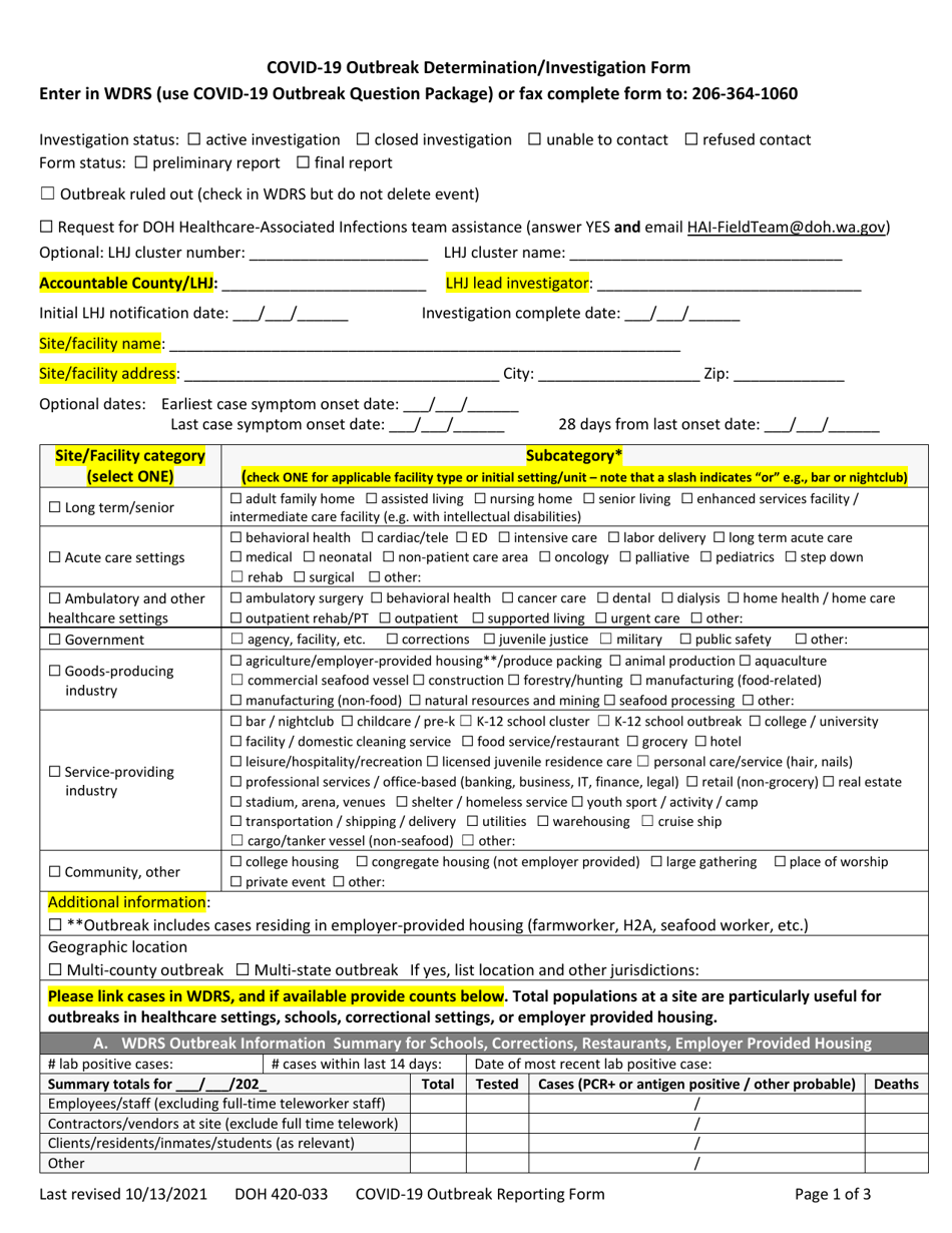 DOH Form 420-033 - Fill Out, Sign Online and Download Printable PDF ...