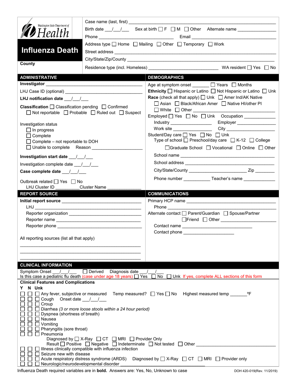 DOH Form 420-019 - Fill Out, Sign Online and Download Printable PDF ...