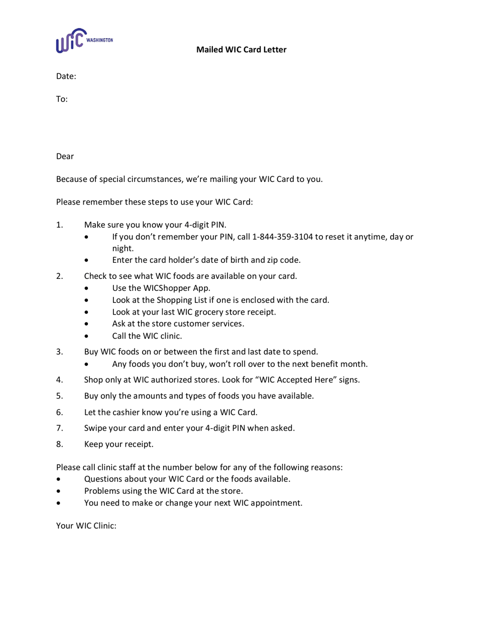 DOH Form 960-367 Download Printable PDF or Fill Online Mailed Wic Card ...