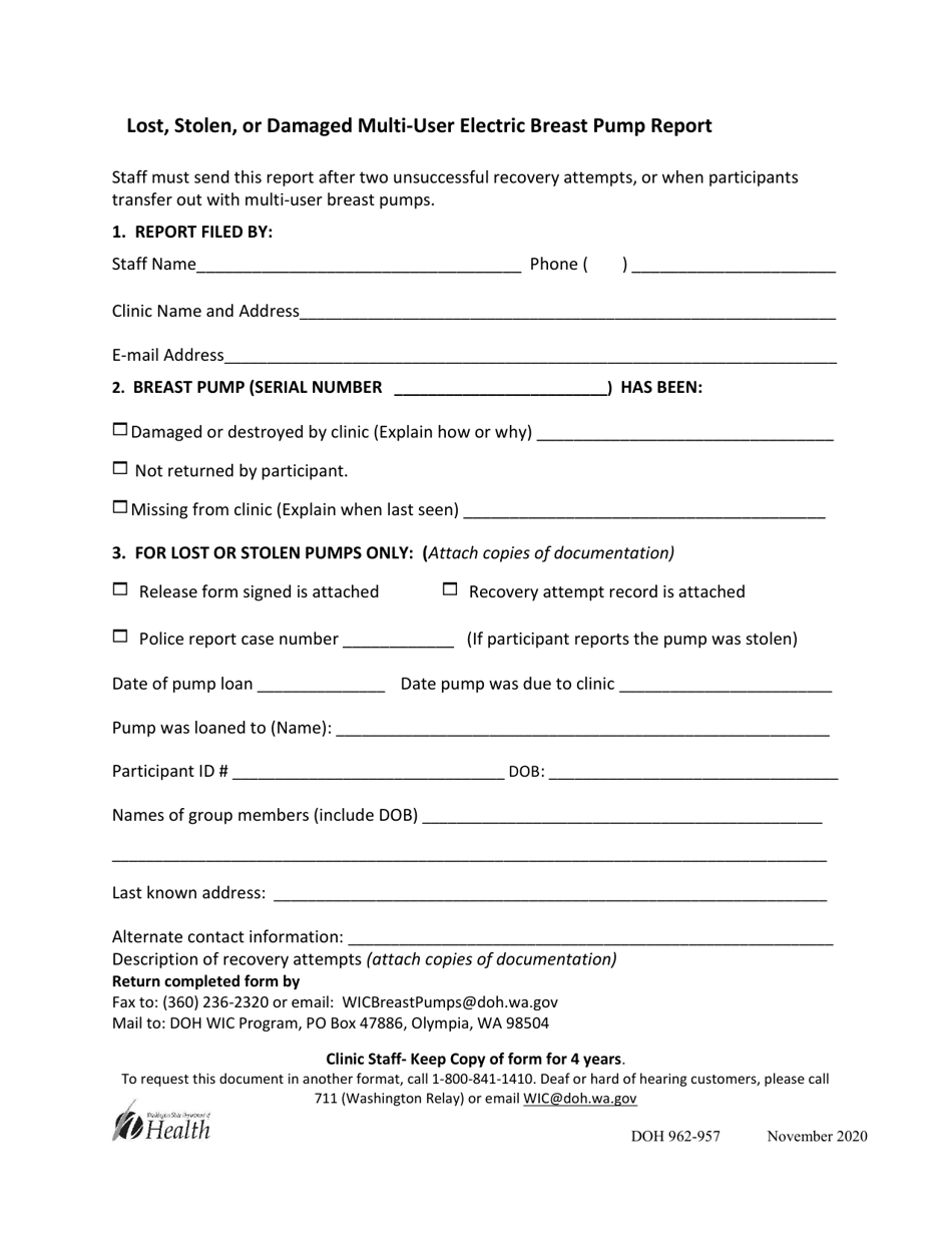 DOH Form 962-957 - Fill Out, Sign Online and Download Printable PDF ...