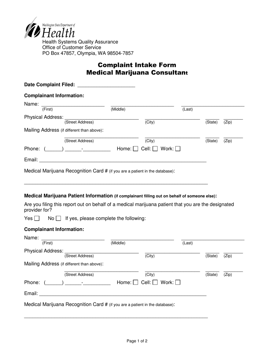 Washington Complaint Intake Form - Medical Marijuana Consultant ...